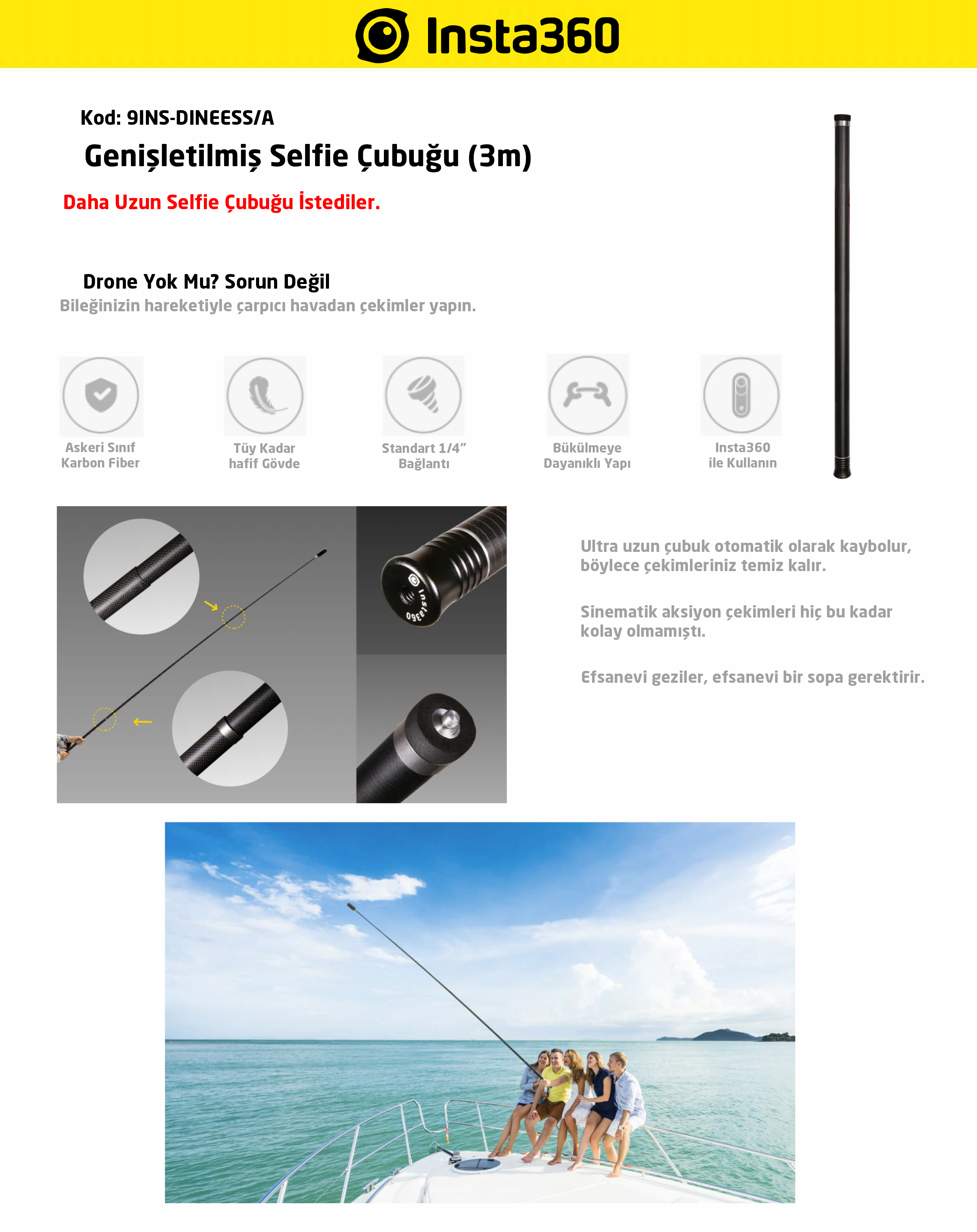 Insta360 Extended Edition Selfie Stick (3m) - Insta360 Genişletilmiş ...