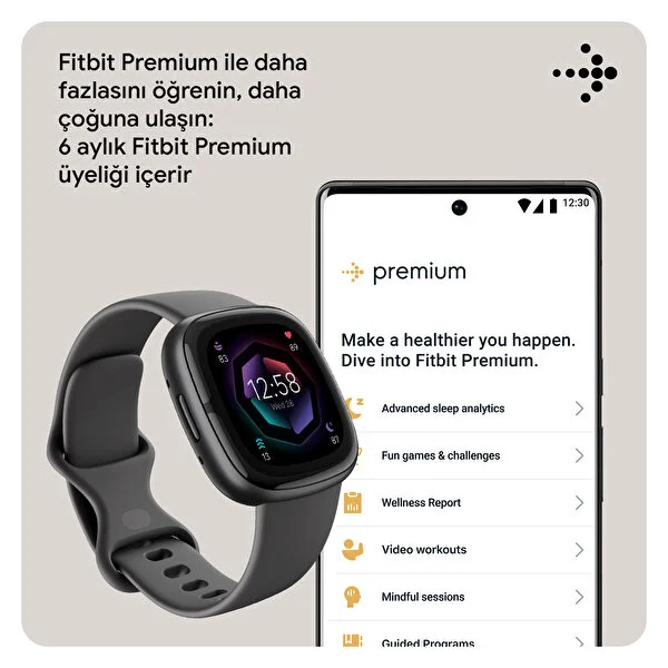 Fitbit Sense 2 Akıllı Saat (Siyah/Gri) - Fitbit Türkiye Ürünü