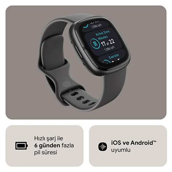 Fitbit Sense 2 Akıllı Saat (Siyah/Gri) - Fitbit Türkiye Ürünü